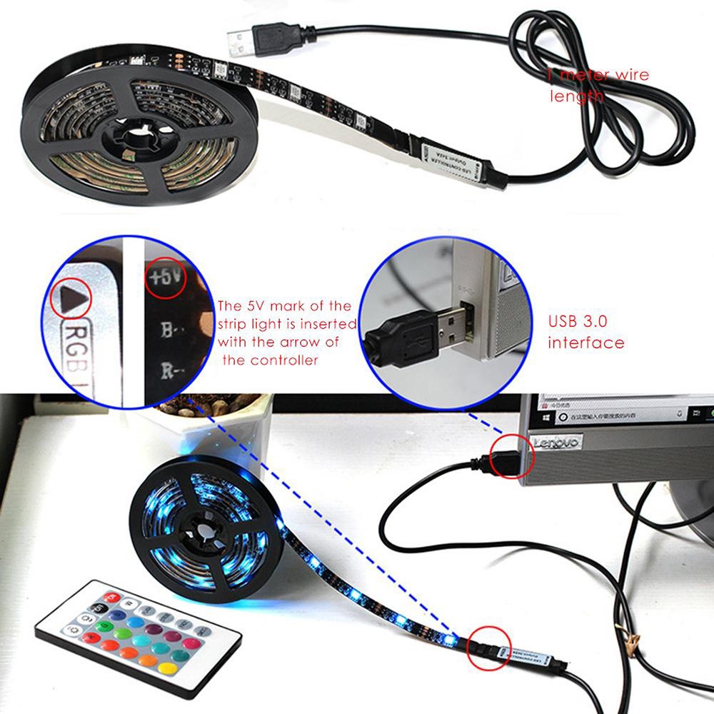 USB LED Light RGB Color Waterproof LED Strip Light TV Backlight + Remote...
